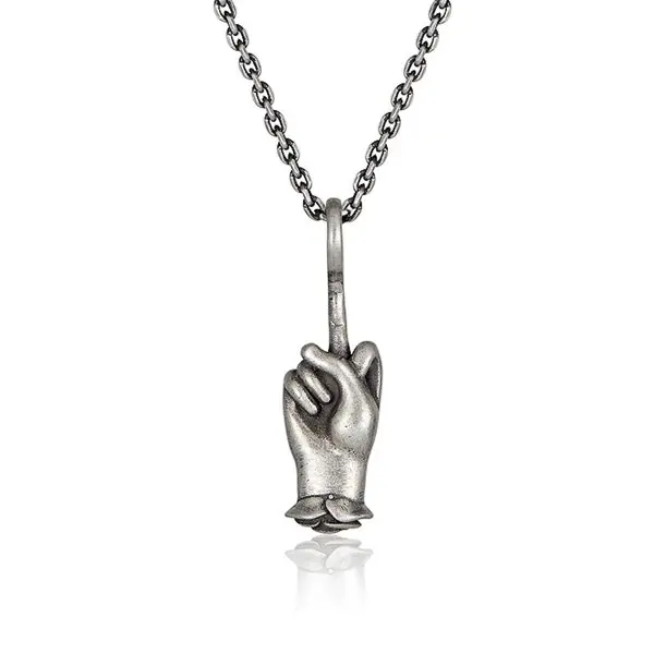 CARTOGRAPHY Grey / Silver Pay It No Mind Middle Finger With Rose Necklace In Sterling Silver - Grey/silver