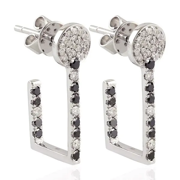 ARTISAN White / Black Black & White Diamond Geometric Hoop Earrings In 18k White Gold - White/black