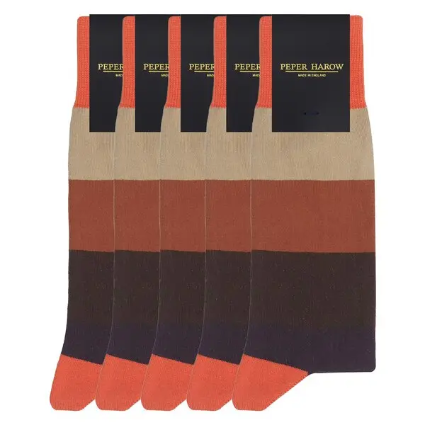 PEPER HAROW - MADE IN ENGLAND Grooms’s Socks Bundle Block Stripe Autumn - Orange