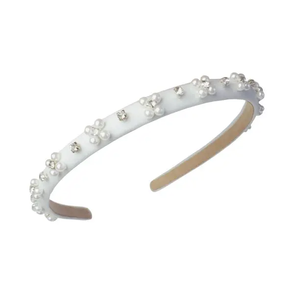 2KSTYLE Belladonna Faux Pearl And Crystal Hand-embellished Satin Headband Ivory - White