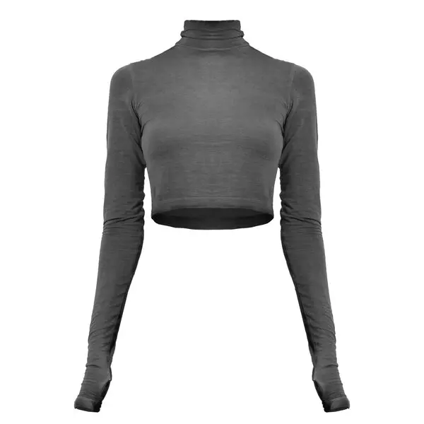 ZHENABIA Neutrals Na Body Charcoal Long Sleeve Boho Crop Top - Grey