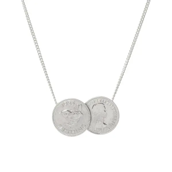 KATIE MULLALLY English Farthing Double Coin Pendant Necklace - Silver