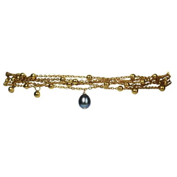 MARQUISE SWIM Necklace Renaissance Drop Peacock Pearl & Gold - Blue