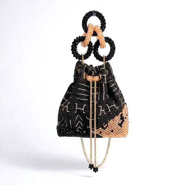 NYNY RYKE Bibi, Bucket Bag Handmade Bogolan Beaded Luxury Bag