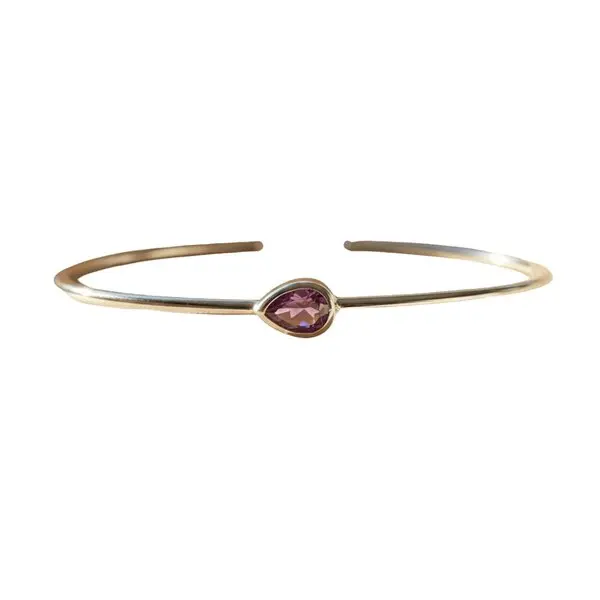 HARFI Minimalist Sterling Ruby July Birthstone Bangle Bracelet - Silver