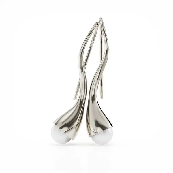 LINDA FIORE Bella Solid Earrings With Large Freshwater Pearls - Silver