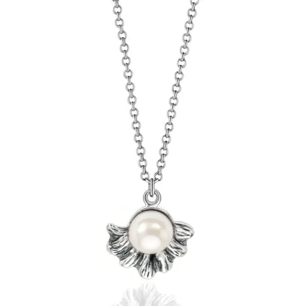 UNALOE Silver / White Sterling Silver Seashell Necklace With Natural Pearl – Ocean Inspired Coastal Jewellery - Silver/white