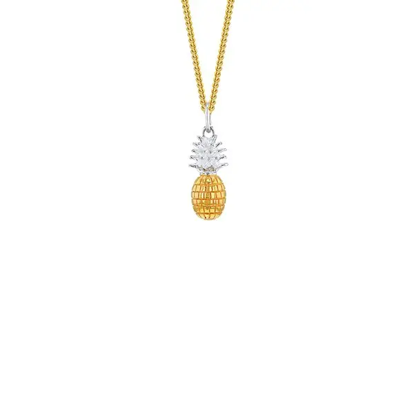 TRUE ROCKS 2tone 18kt Plated & Sterling Silver Mini Pineapple Pendant On Chain - Gold
