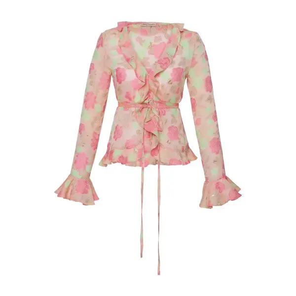 ANSE VICTORIN Lily Silk Blouse Floral Nude - Orange