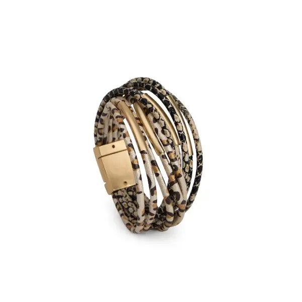 Saachi Animal Print Cord Leather Bracelet - Black