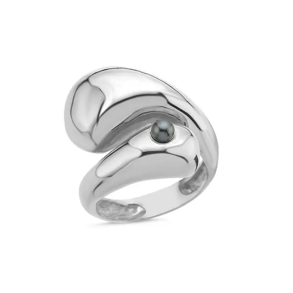 LINYA JEWELLERY Bersa Large Black Pearl Ring - Silver