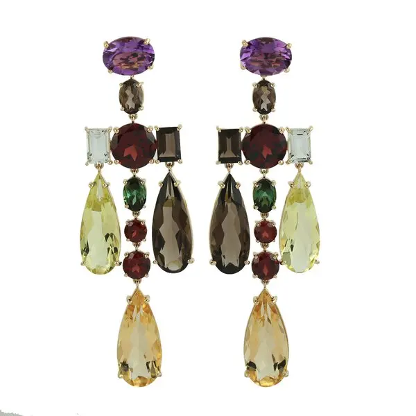 ARTISAN Multicolor Gemstone Chandelier Earrings In 18k Yellow - Gold
