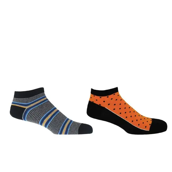 PEPER HAROW - MADE IN ENGLAND Multistripe & Polka Orange Trainer Socks Bundle - Black