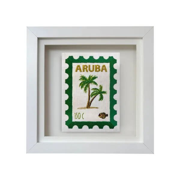 LILLY LOVES Aruba Embroidered Stamp Artwork - White