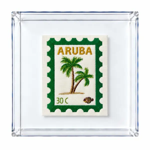 LILLY LOVES Aruba Embroidered Stamp Artwork - White