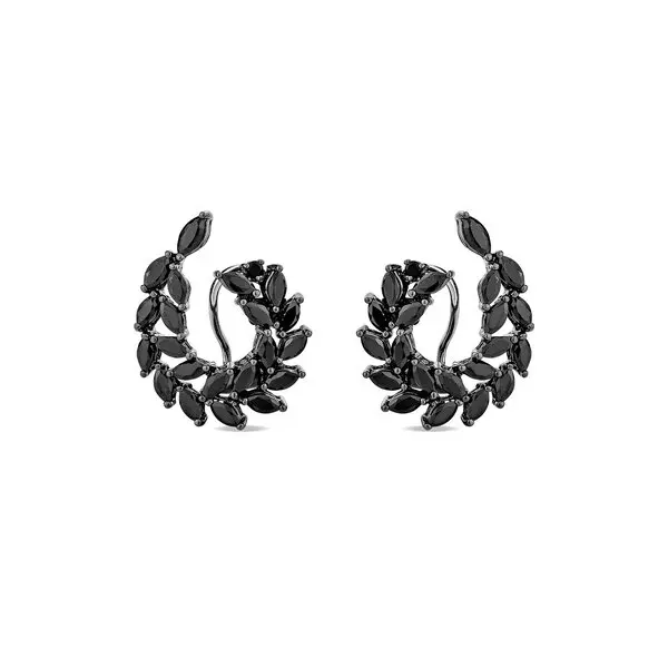 SALLY SKOUFIS Rediscovery Earrings With Made Cz Diamond Stimulant In Sterling Silver & Premium Rhodium - Black