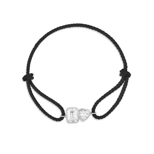 SHYMI Heart And Emerald Stone Cord Bracelet - Black/silver