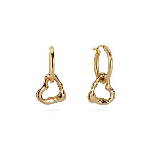 LULU AND BOO JEWELLERY Solid Nine Carat Hoop Earrings With Drop Molten Heart - Gold