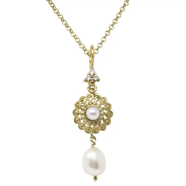 VINTOUCH ITALY White / Gold Filigrana Gold-plated Pearl Necklace - White/gold