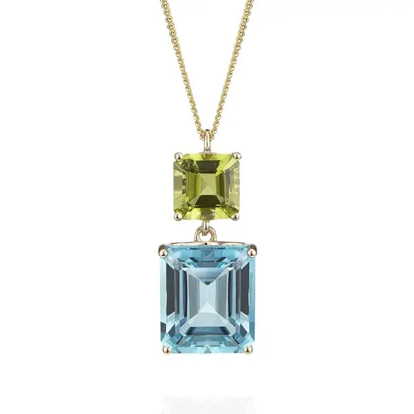 AUGUSTINE JEWELS Peridot & Blue Topaz Octagon Gold Pendant - Blue/yellow
