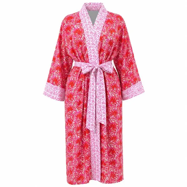 LIME TREE DESIGN Jaipur Magenta Cotton Full Length Kimono - Pink