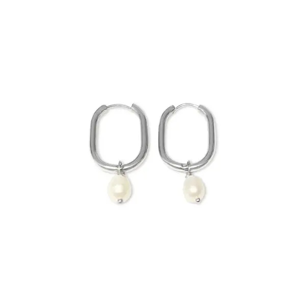 FV JEWELLERY Steel Me With Fresh Water Pearl Huggies - Silver