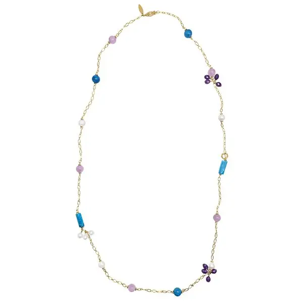 FARRA Agate Amethyst Multi Gemstone Station Necklace