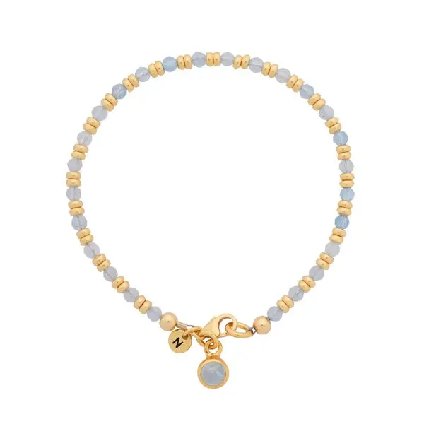 NELLOU JEWELLERY Linear March Birthstone Bracelet Aquamarine Gold Plated Sterling Silver - Blue
