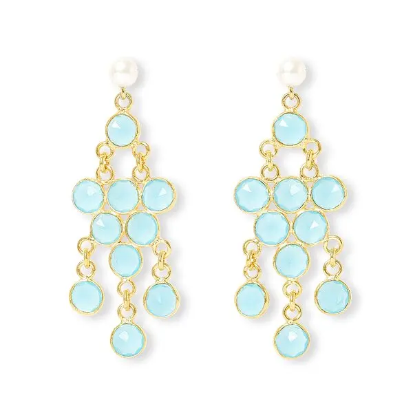 PEARLS OF THE ORIENT ONLINE Clara Cultured Freshwater Pearl Earrings & Aqua Chalcedony Chandelier Earrings - Blue