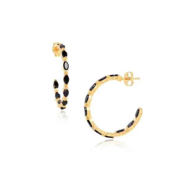 MOON LONDON Black / Gold Epic Black Spinel Medium Gold Vermeil Hoops - Black/gold
