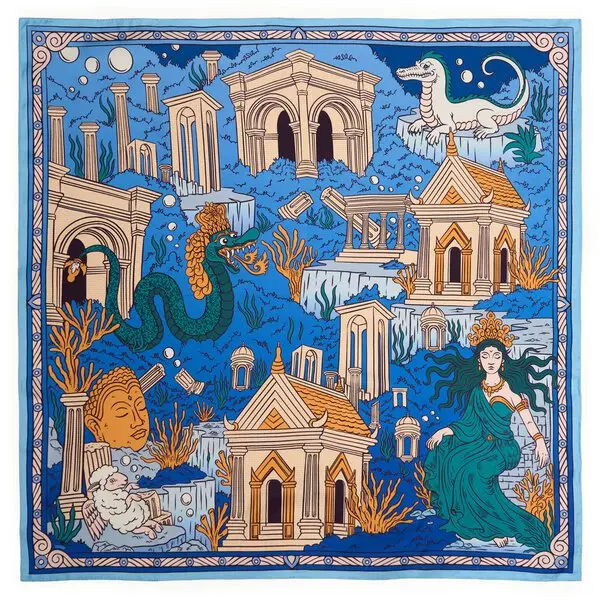 SQUAÏR Crowns Of The Southern Sea Pantai Square Silk Scarf - Blue