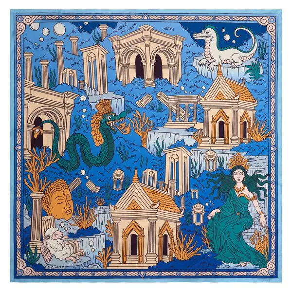 SQUAÏR Silk Twill Scarf - Blue
