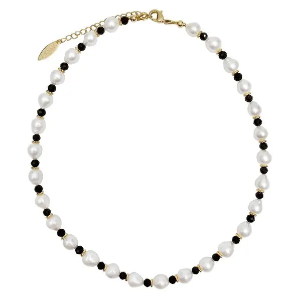FARRA White Pearls And Obsidian Choker - Black