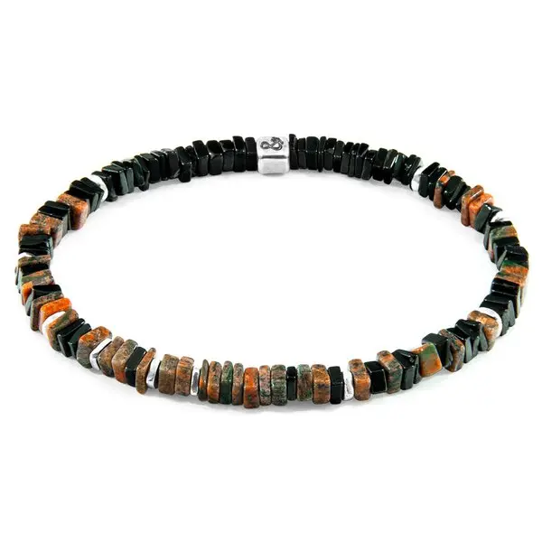 ANCHOR & CREW Unakite Innot Silver & Stone Bracelet - Red