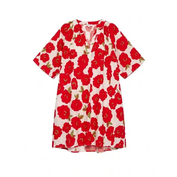 TANTRA SPAIN SL Short Floral-print Dress With Puff Sleeves And A V-neck - Red