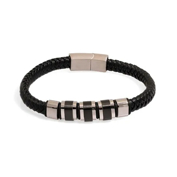 EBRU JEWELRY Black / Silver Fashion Style Black Leather & Silver Bracelet Silver - Black/silver