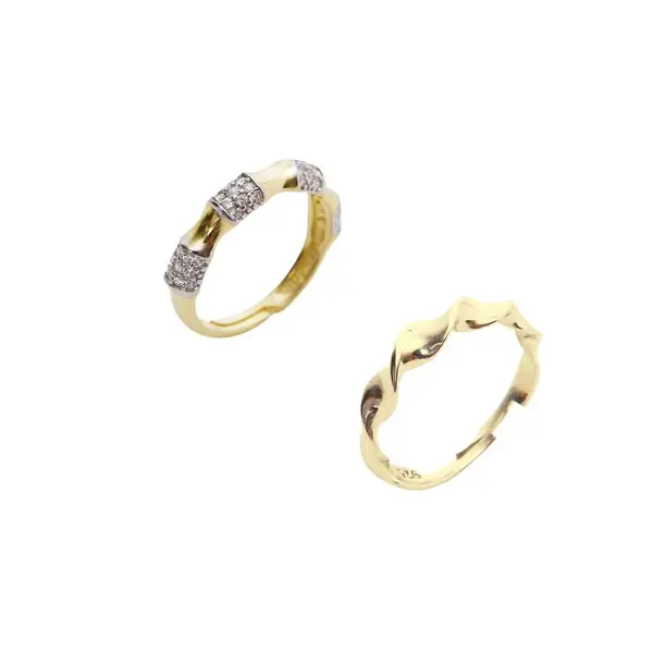 SPERO LONDON Bone & Helical Twisted Sterling Silver Adjustable Ring Stacking Set - Gold
