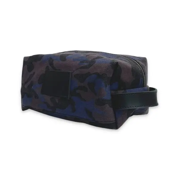 VIDA VIDA Canvas & Leather Wash Bag Camouflage - Blue