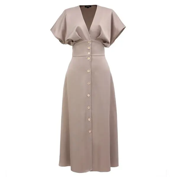SMART AND JOY Wide V Cleavage Dress Taupe - Brown
