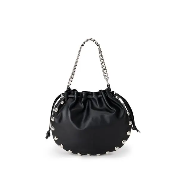 JUAN-JO Studded Round Soft Leather Bag - Black