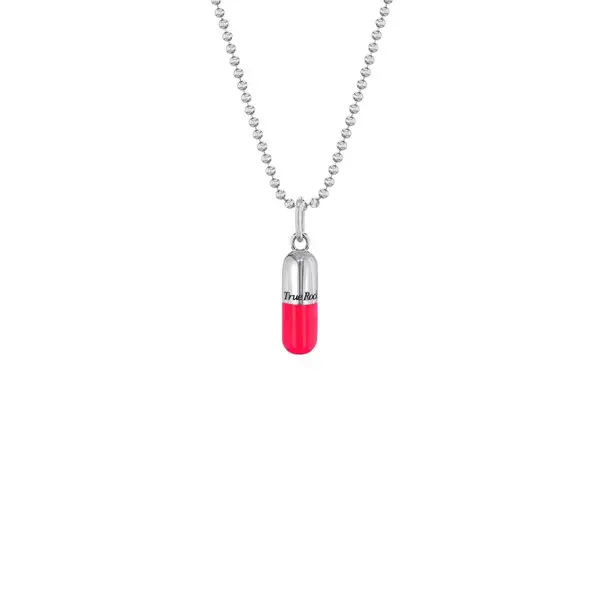 TRUE ROCKS Silver / Pink Small Pill Pendant Sterling Silver & Neon Pink Enamel - Silver/pink
