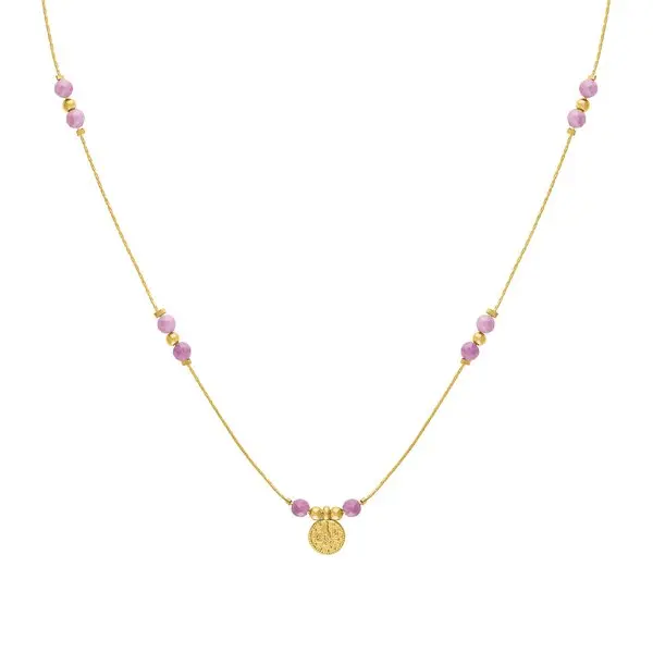 OLIVIA LE Journey Phosphosiderite Beaded Necklace With Coin - Pink