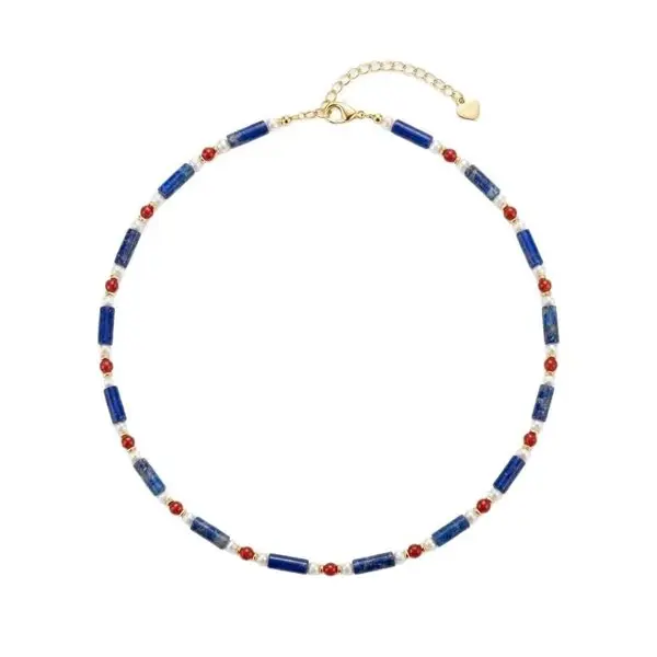ANGEL BAROCCO Lapis Lazuli Red Agate Beaded Pearl Necklace - Blue
