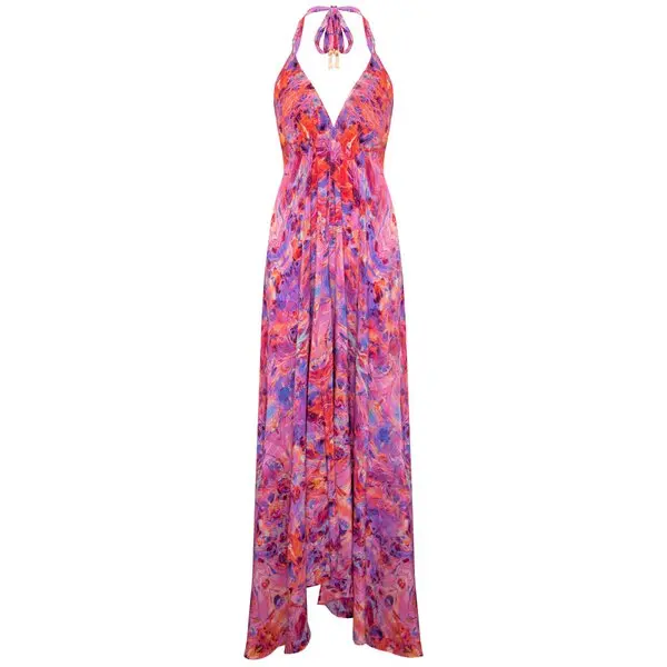 SOPHIA ALEXIA Fire Silk Maxi Ibiza Dress - Pink