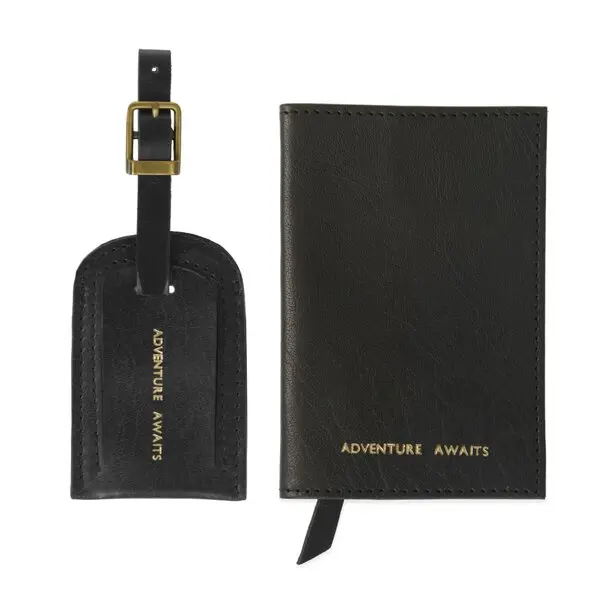 VIDA VIDA Adventure Awaits Leather Passport Cover & Luggage Tag Set - Black