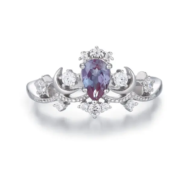 AZURA JEWELRY NEW YORK Moonlit Alexandrite Ring White Gold Vermeil - Silver
