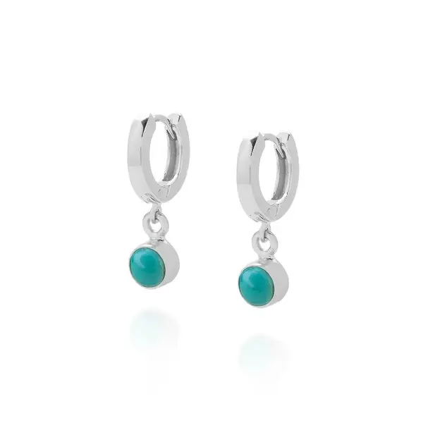 NELLOU JEWELLERY Blue / Silver Gem Hoop December Birthstone Earrings Sterling Silver Turquoise - Blue/silver