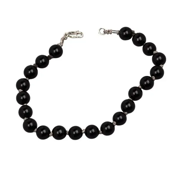 AMONTA Black / Silver Black Onyx Silk Bracelet, Oxidized Silver - Black/silver