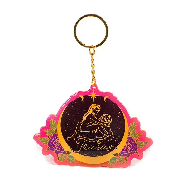 BLACK CAKE Taurus Zodiac Sign Keychain - Black/yellow