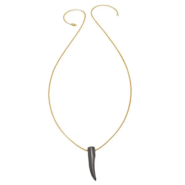 HEATHER HAWKINS Gemstone Horn Rolo Chain Necklace Twenty Four Inches Long Gold-filled Hematite - Grey